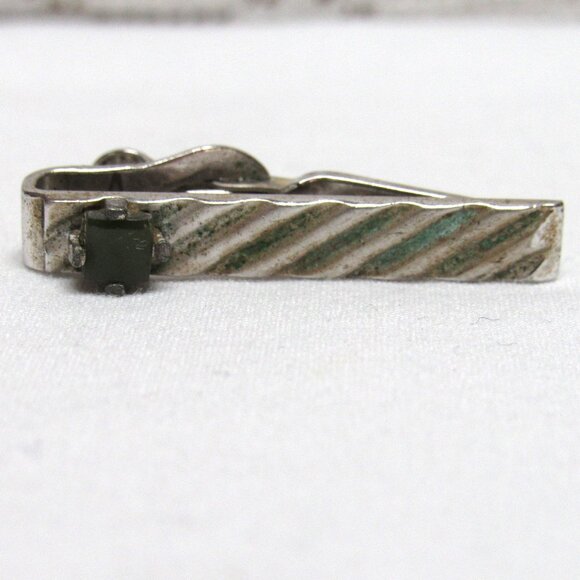 SWANK | Accessories | Swank Green Stone Silver Tone Tie Clip Lapel Pin ...